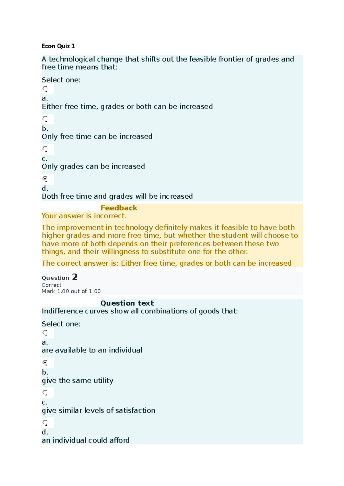 Econ Quiz 1 questions and answers - Econ Quiz 1 A technological change ...