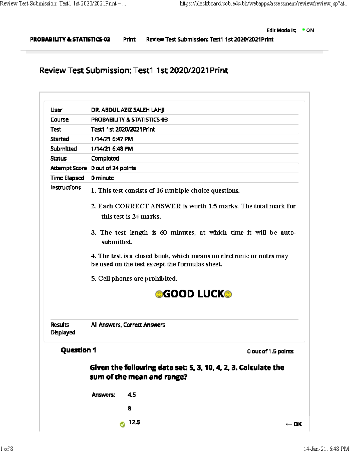 Test 1 Key - Key of test 1 uploaded earlier - 1. This test consists of ...