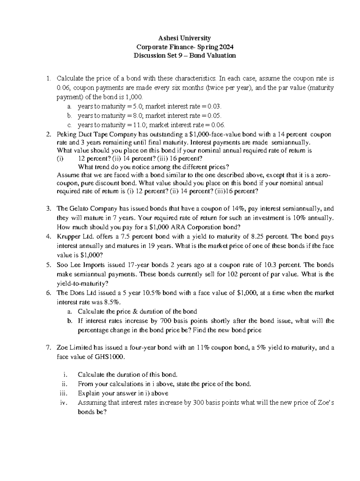 Discussion Set 9 - DS9 - Ashesi University Corporate Finance- Spring ...