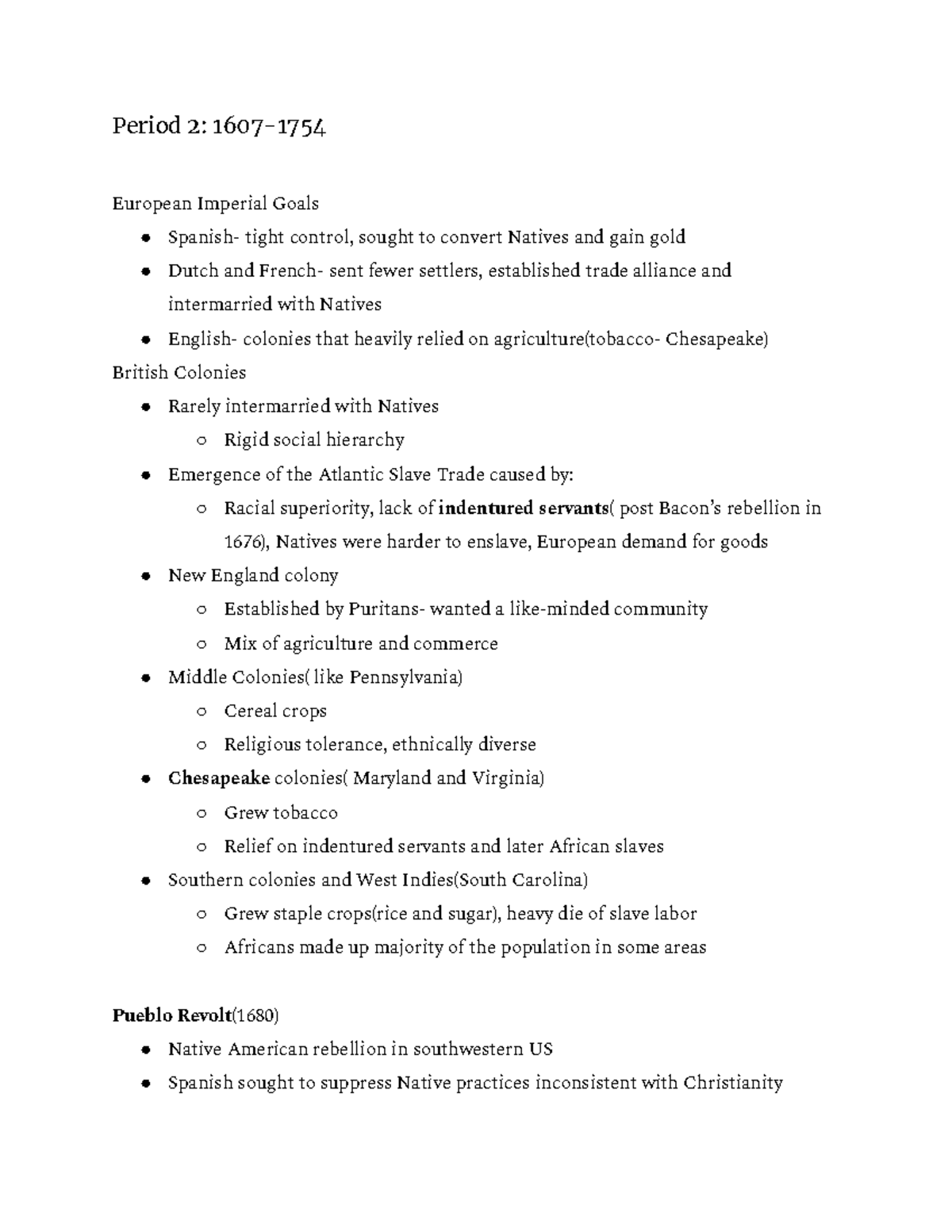 Apush pd 2 - Period 2: 1607- European Imperial Goals Spanish- tight ...