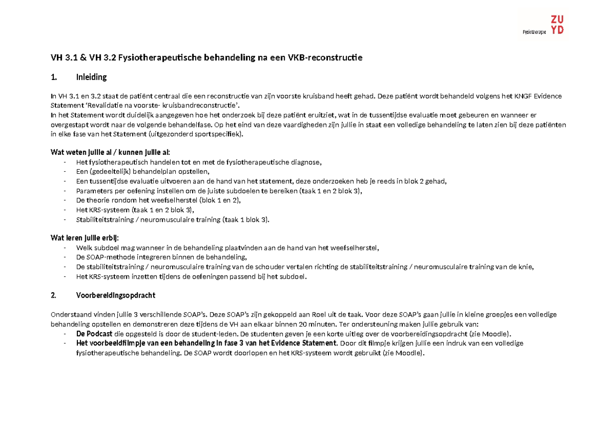 VH 3.1 en 3.2 Evaluatie en behandeling VKB-reconstructie - VH 3 & VH 3 ...