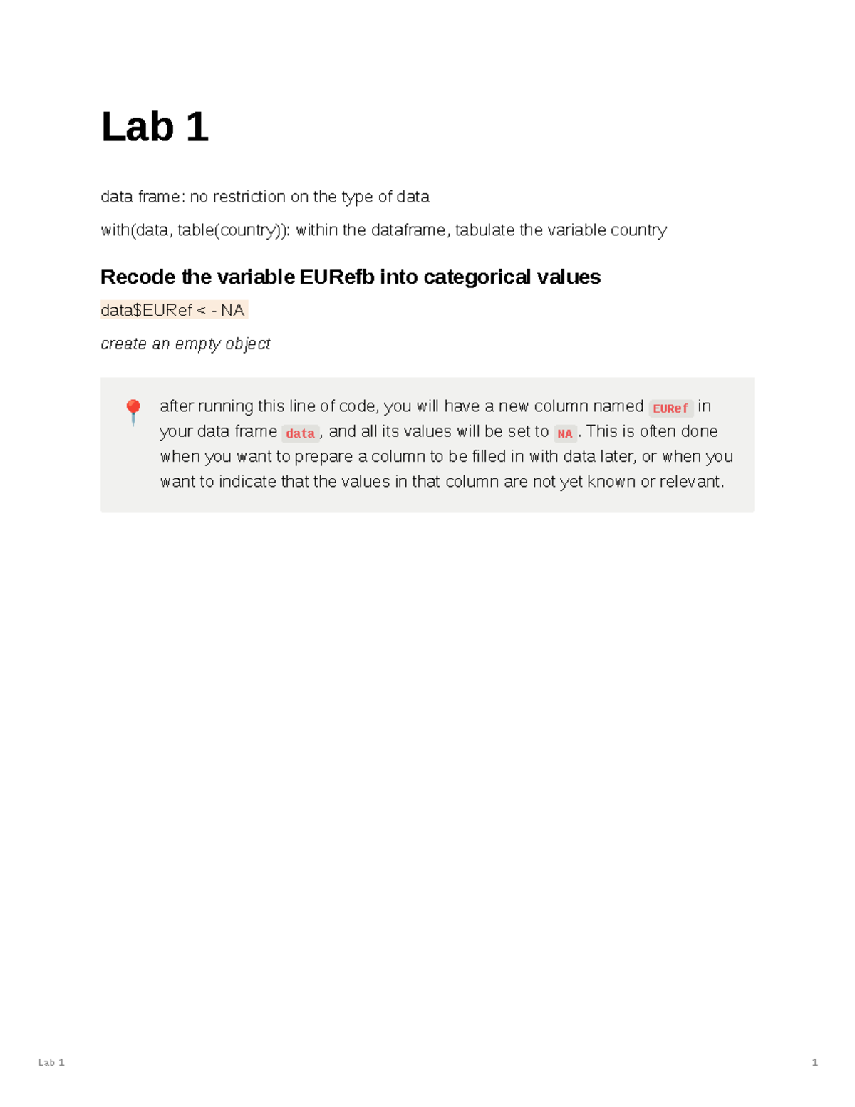 Lab 1 Data Manipulation - Lab 1 data frame: no restriction on the type of data with(data, - Studocu