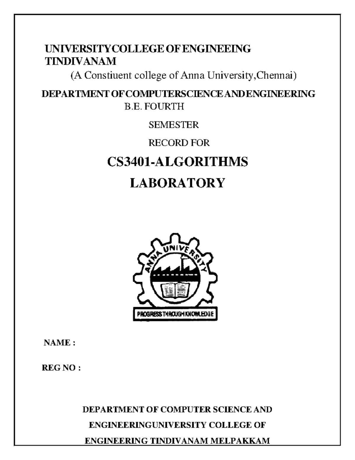 Algorithm Lab Manual None Universitycollege Of Engineeing