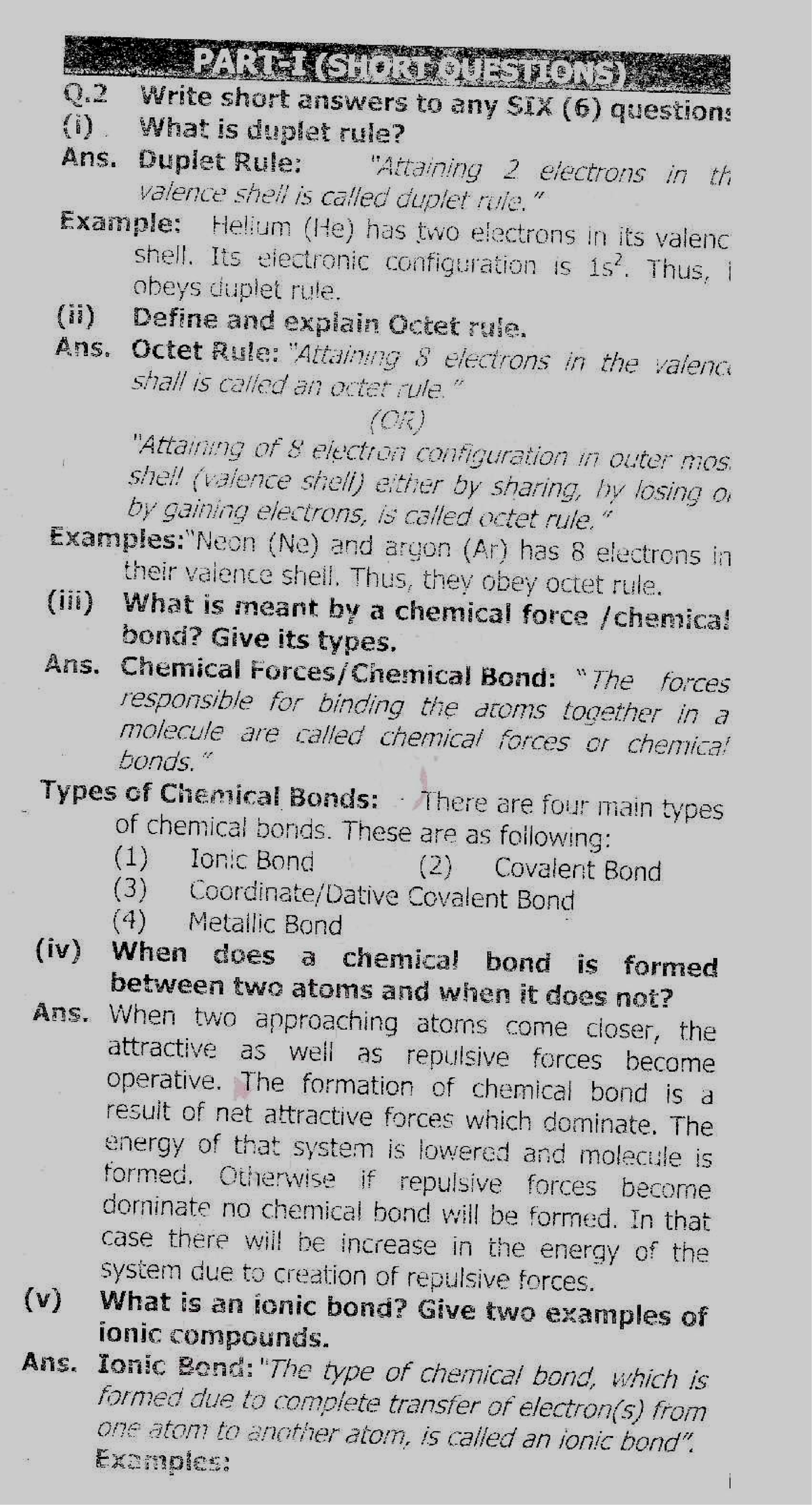 9th class Chemistry Notes Chapter 4 - MCQs, Questions and Practical's ...