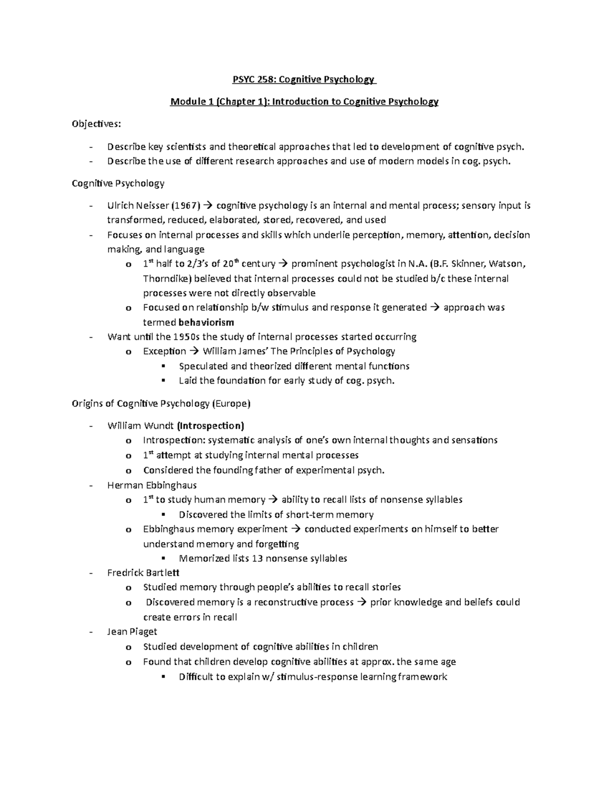 Modules 1-5 - PSYC 258 - PSYC 258: Cogniive Psychology Module 1 ...