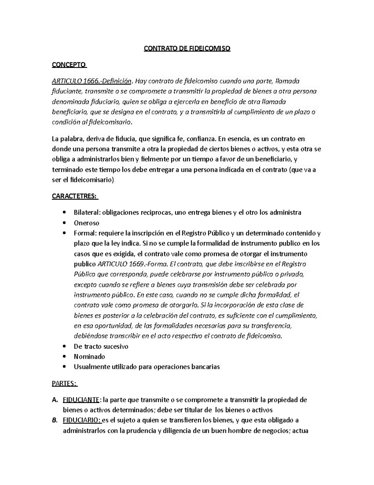 Unidad 14 Contrato DE Fideicomiso - CONTRATO DE FIDEICOMISO CONCEPTO ARTICULO 1666.-Definición ...