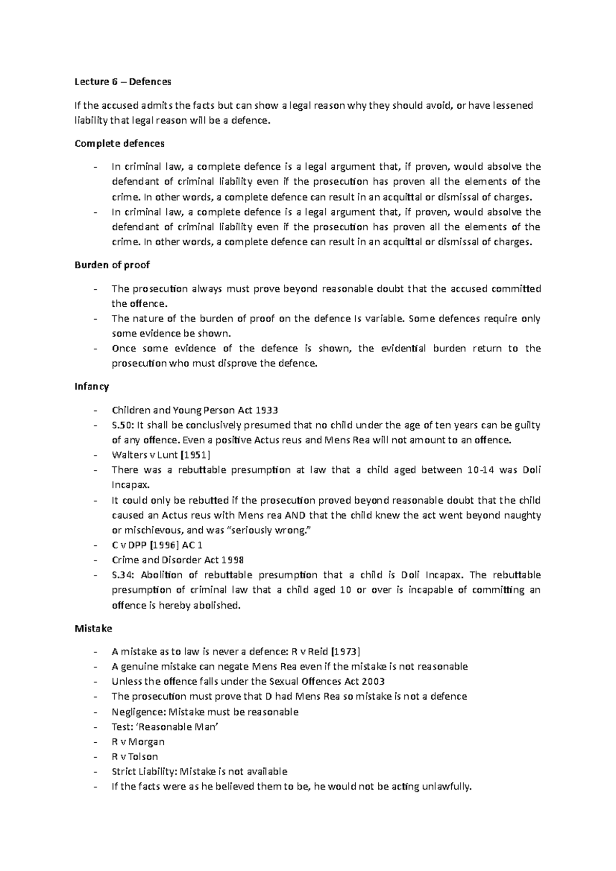 Lecture 6 - Defenses - Lecture 6 – Defences If the accused admits the ...