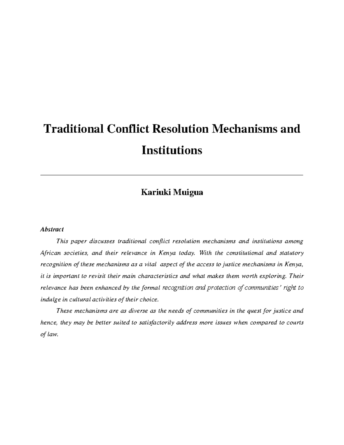 Traditional conflict resolution mechanism and the institutions - Law of ...