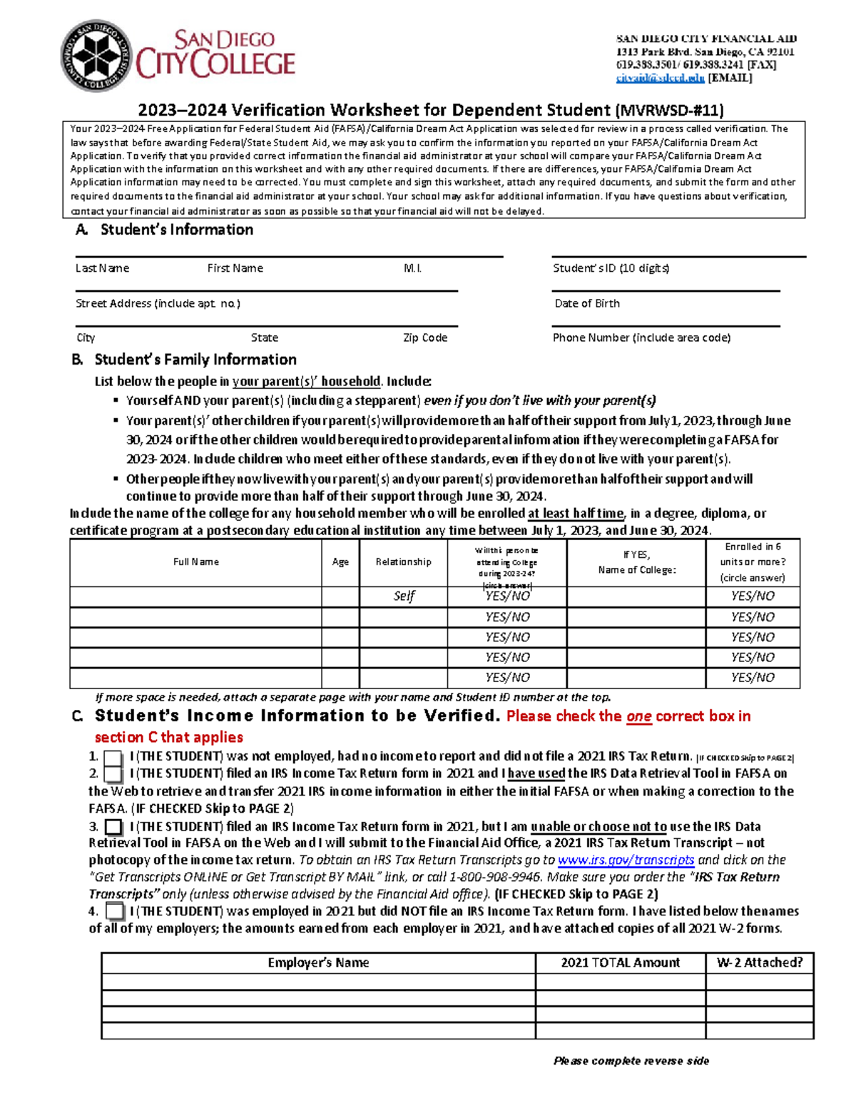 23-24 Mvrwsd Dependent Verification Worksheet - 2023 –202 4 Verification Worksheet for Dependent ...