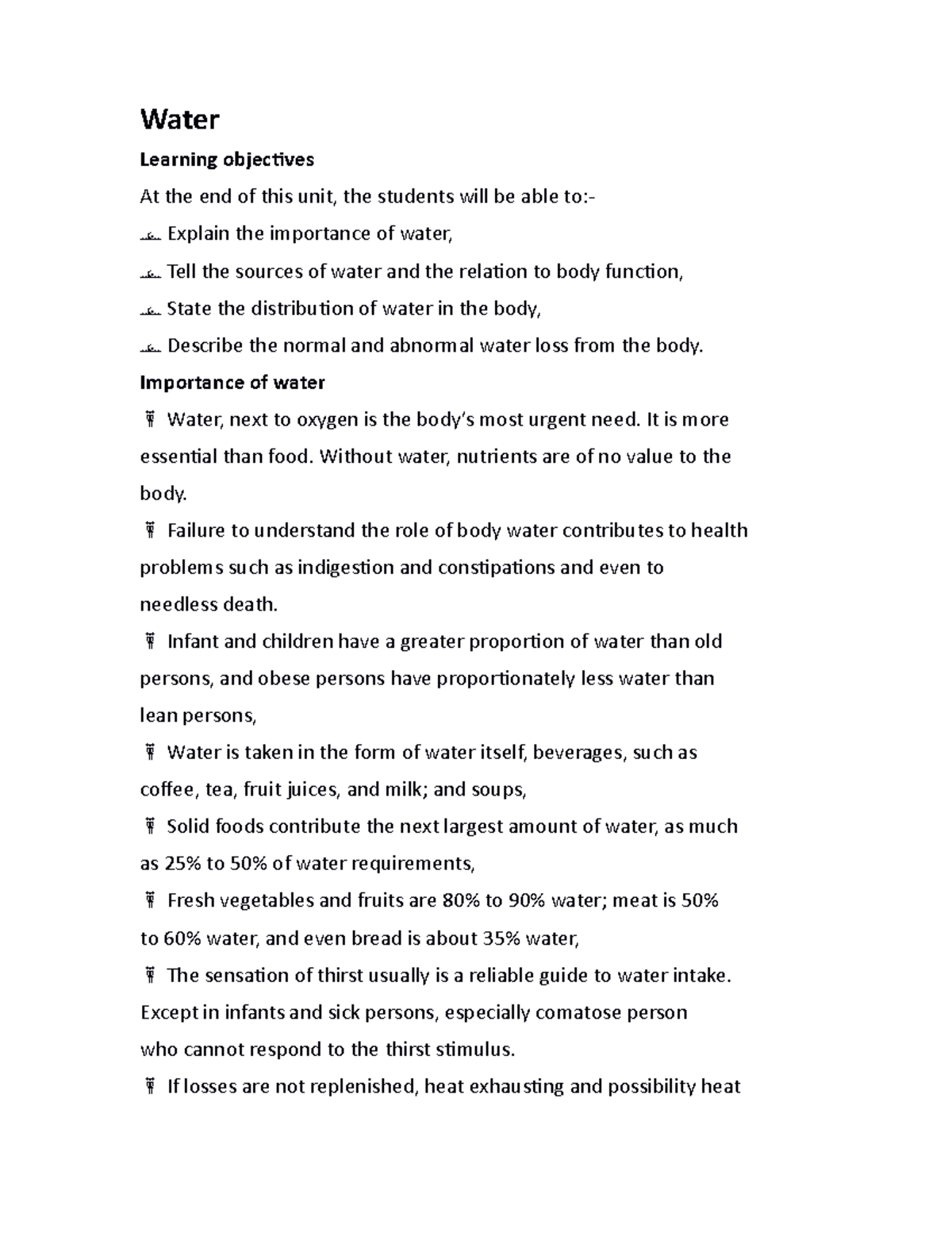 Water full easy notes - Water Learning objectives At the end of this ...