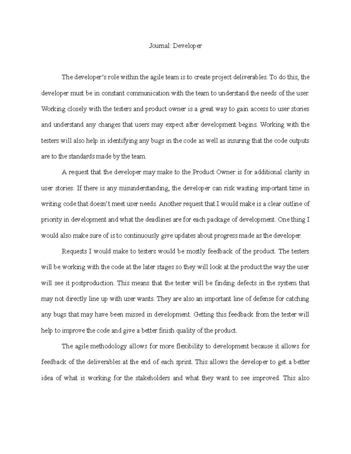 Journal- Developer - Journal: Developer The developer’s role within the ...