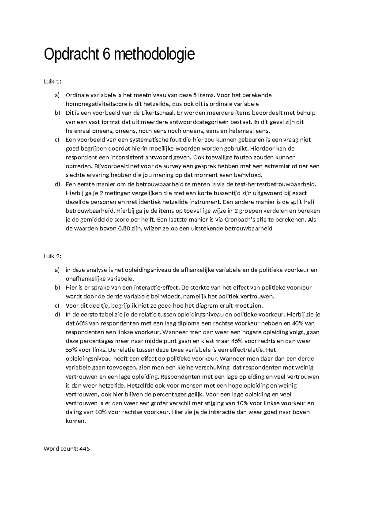 Opdracht 6 methodologie - Opdracht 6 methodologie Luik 1: a) Ordinale ...