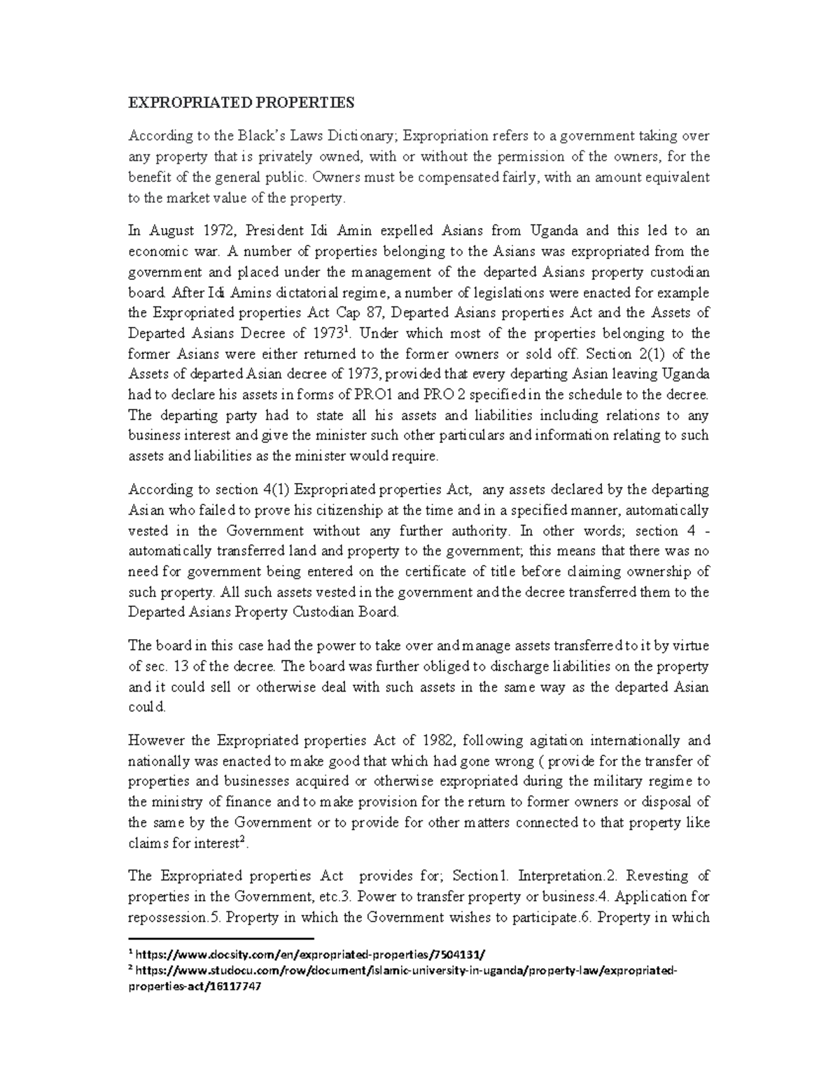 Expropriated properties - EXPROPRIATED PROPERTIES According to the ...