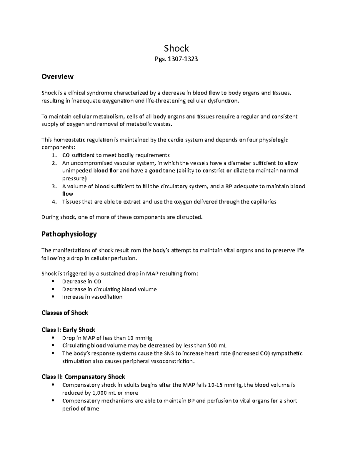 Shock - N/A - Shock Pgs. 1307- Overview Shock is a clinical syndrome ...