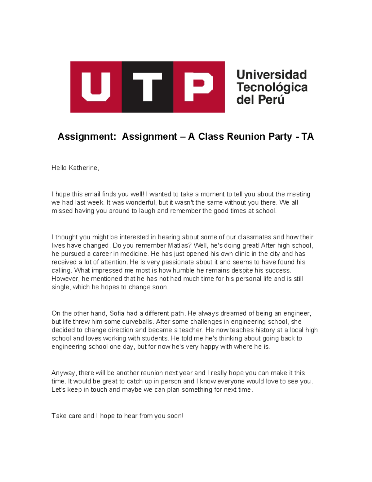 Week 07 - Task Assignment – A Class Reunion Party - Assignment: Assignment – A Class Reunion ...