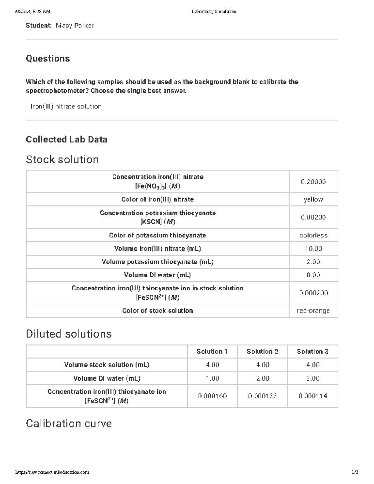 Equilibrium Constant - lab - Student: Macy Parker Questions Which of ...