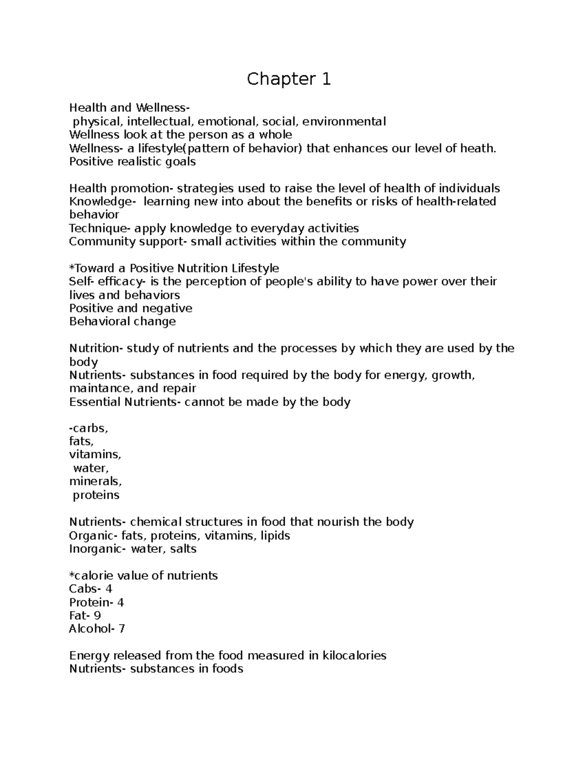 Nutrition Chapter 1 - Chapter 1 Health and Wellness- physical ...