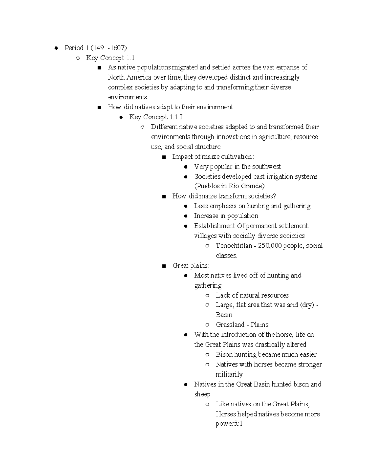 American History I - Concept Study Guide - Period 1 (1491-1607) Key ...
