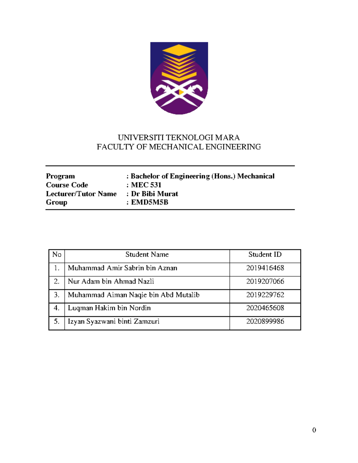 Group Assignment Transmission - UNIVERSITI TEKNOLOGI MARA FACULTY OF MECHANICAL ENGINEERING ...