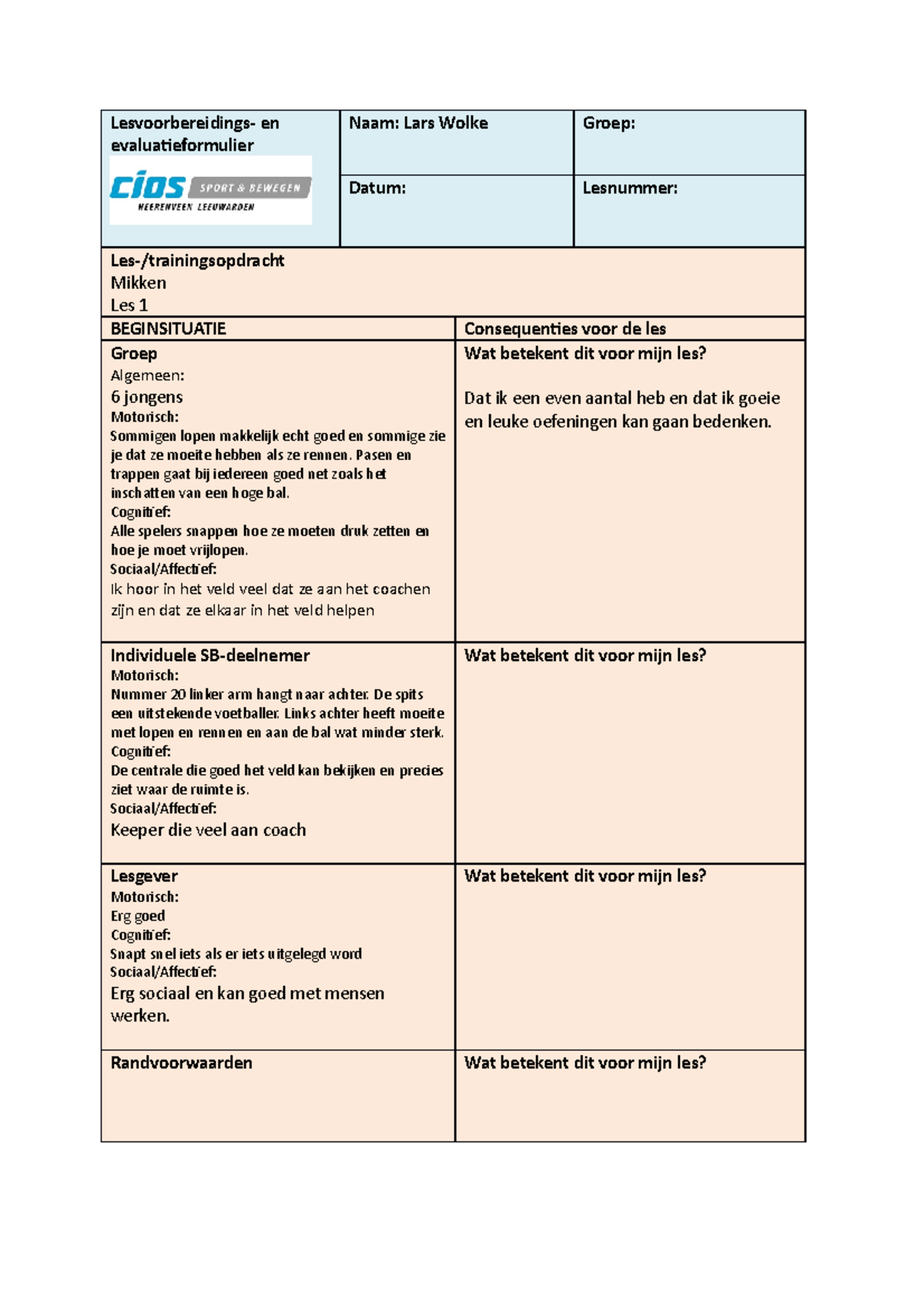 KD les 1 van de 4 - kd lesgeef formulier - Lesvoorbereidings- en ...