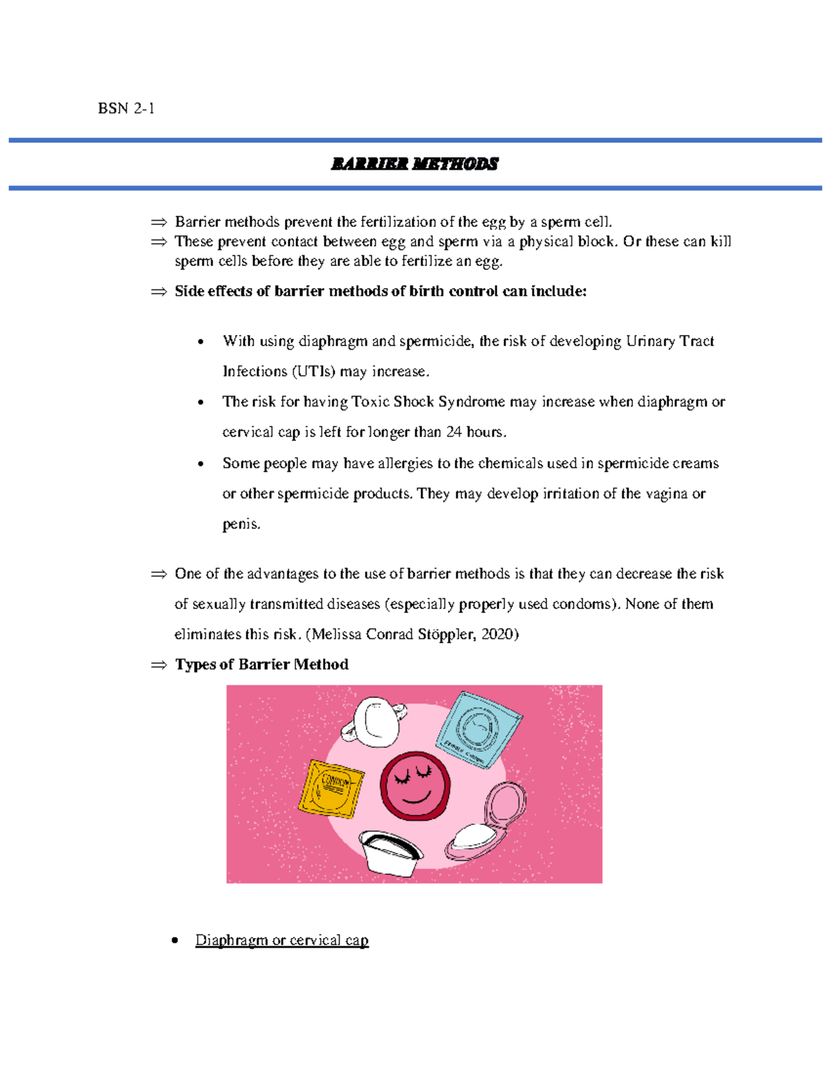 Maternal and Child Nursing-Barrier Method - BSN 2- Barrier methods ...