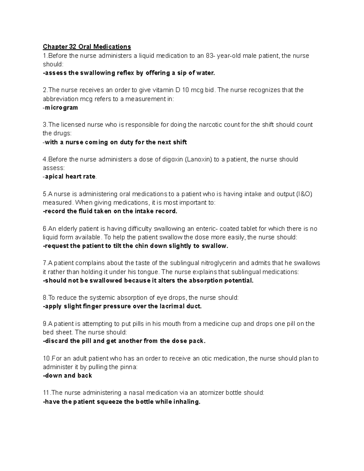 Fun 32-35 - Nursing fundamentals - Chapter 32 Oral Medications 1 the ...