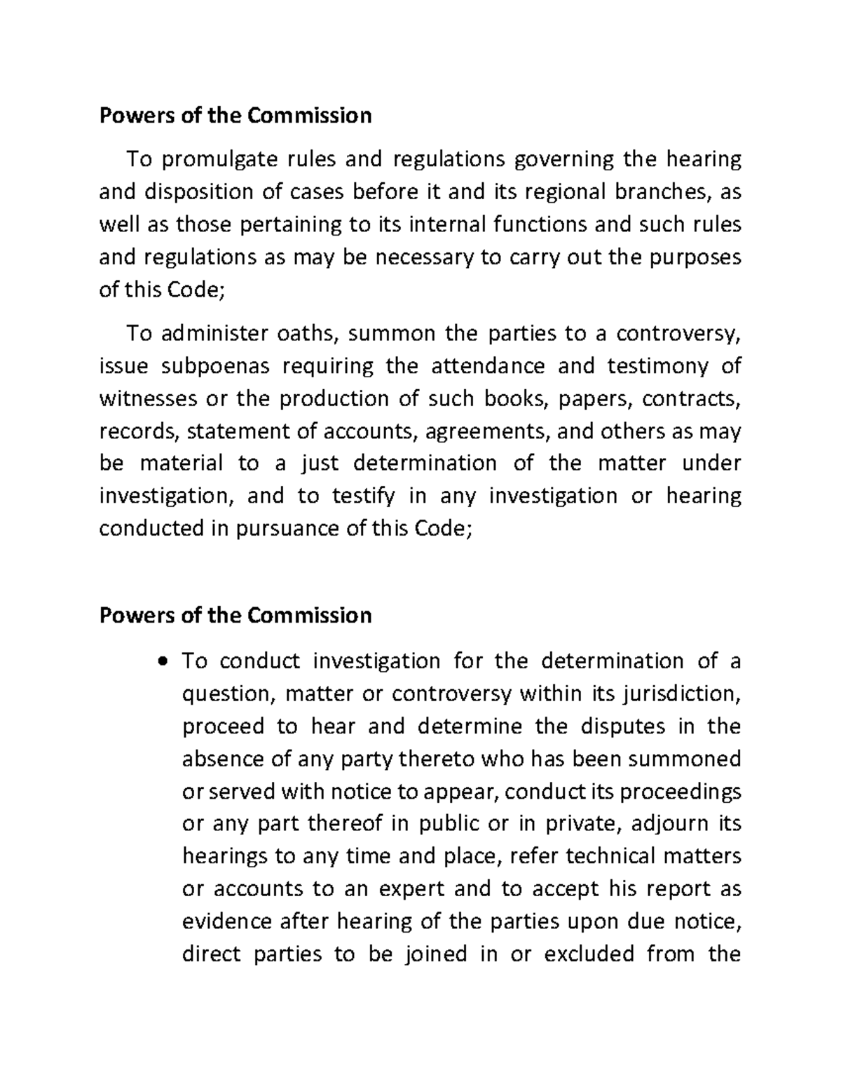 Powers OF Commission - Powers of the Commission To promulgate rules and ...