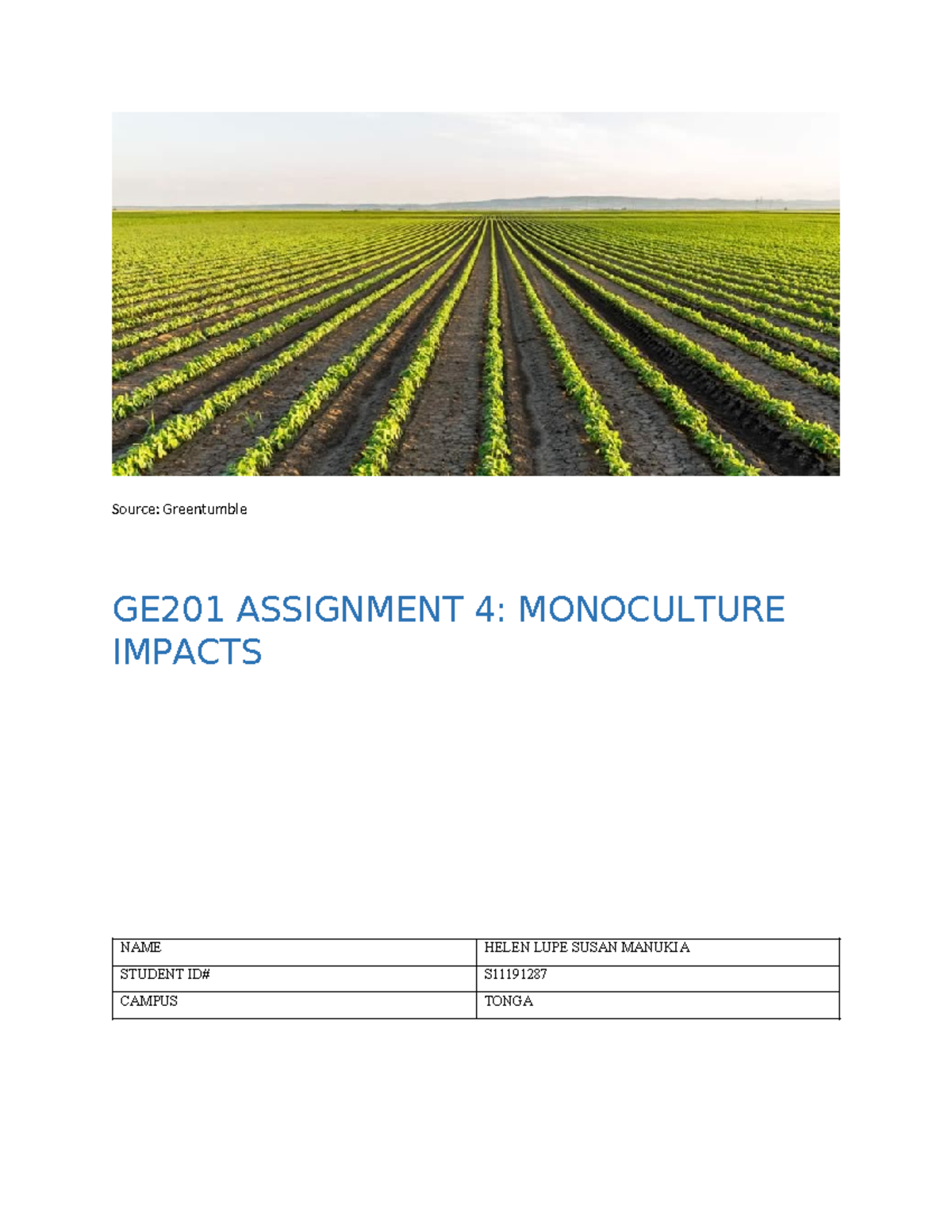 GE201 Assignment 4 - Environment - Source: Greentumble GE201 ASSIGNMENT ...