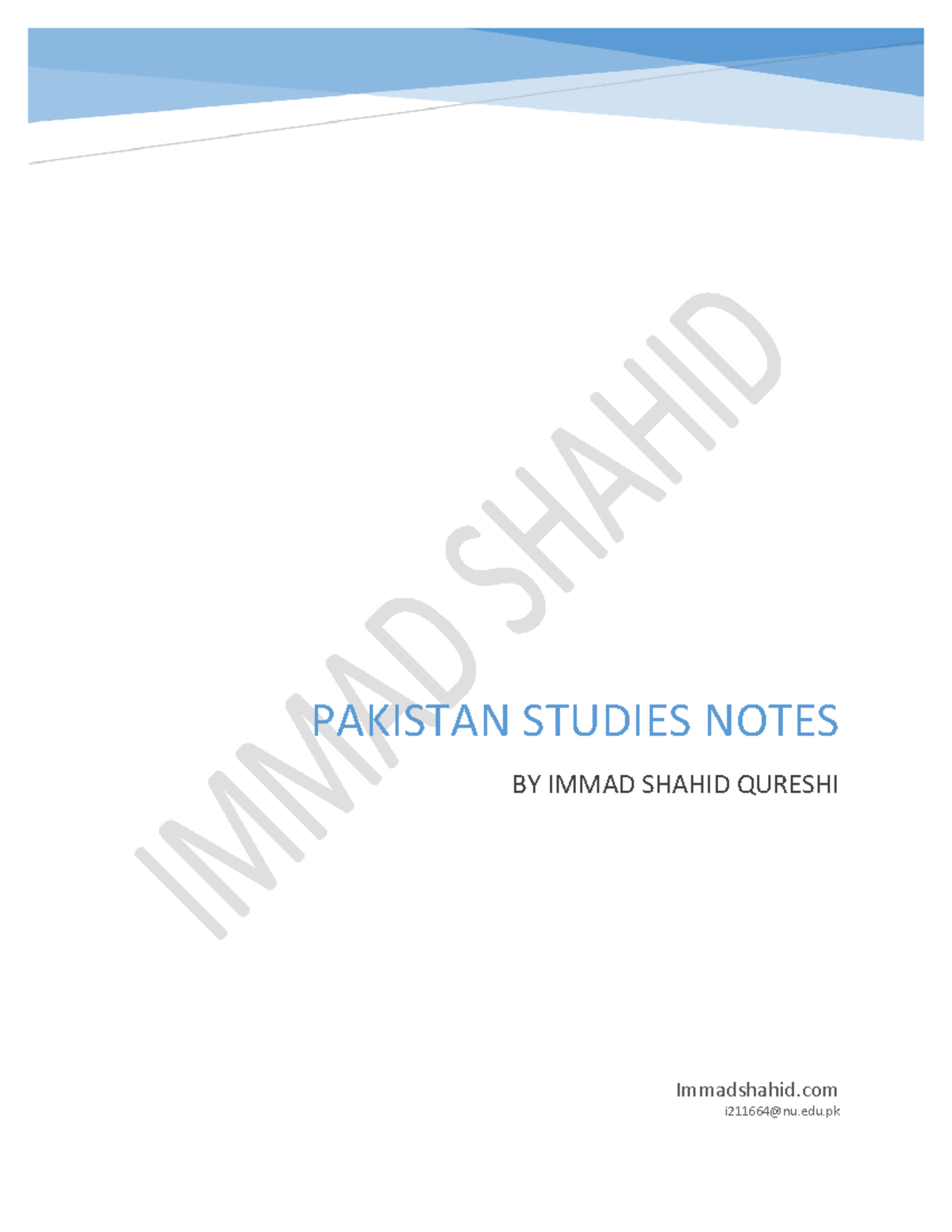 Pak Studies Notes 2 by M. Immad Shahid Qureshi - PAKISTAN STUDIES NOTES ...