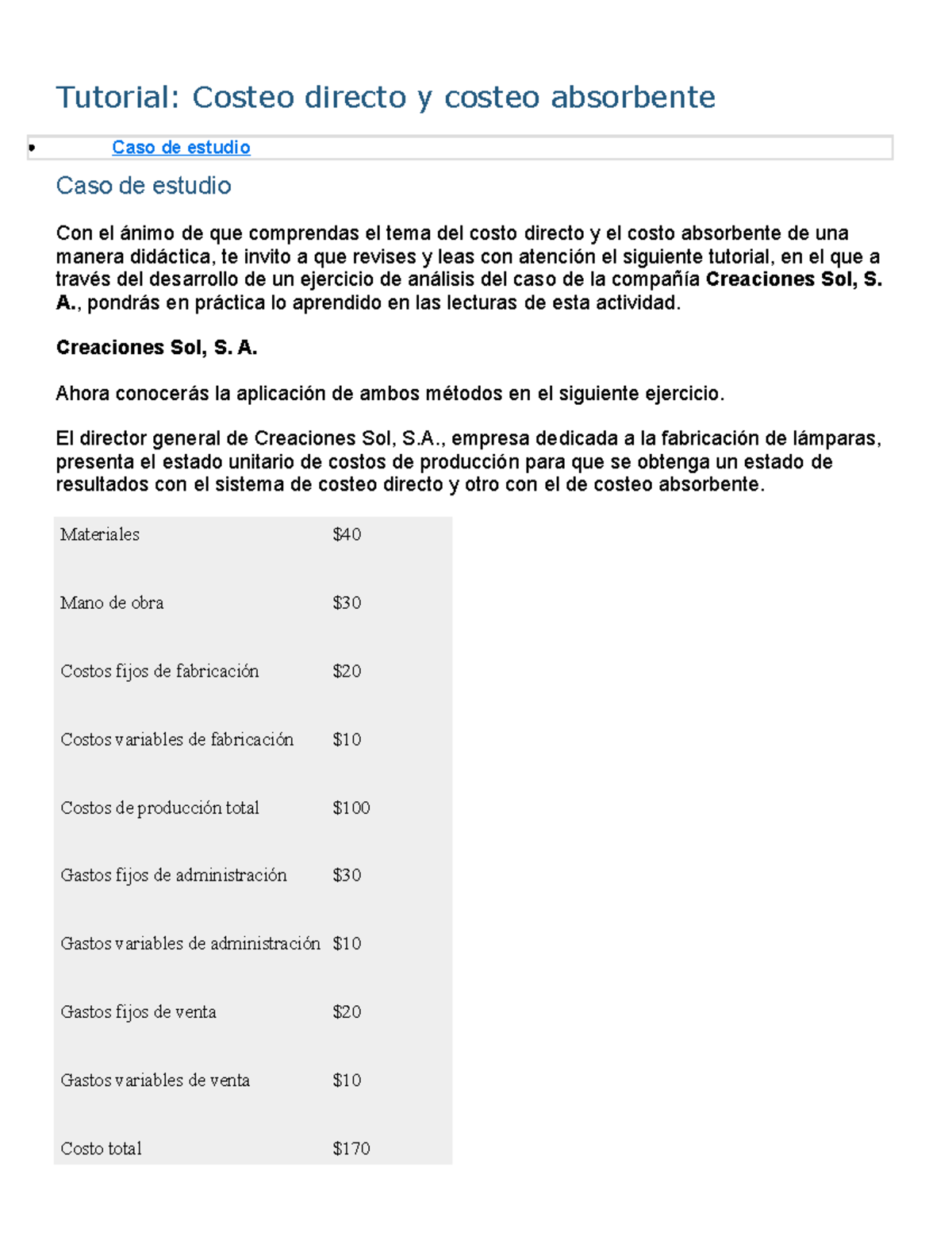 Tutorial - Costeo directo y costeo absorbente - Tutorial: Costeo ...