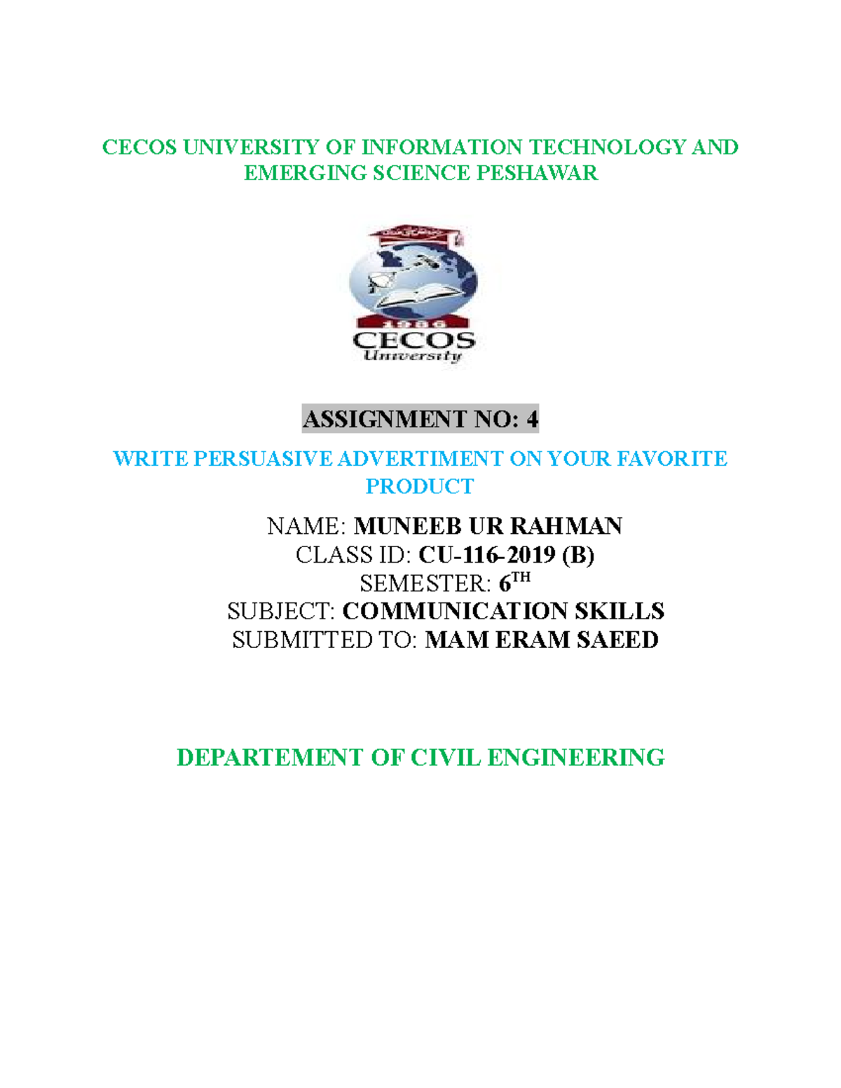 A44 - no comment - CECOS UNIVERSITY OF INFORMATION TECHNOLOGY AND ...