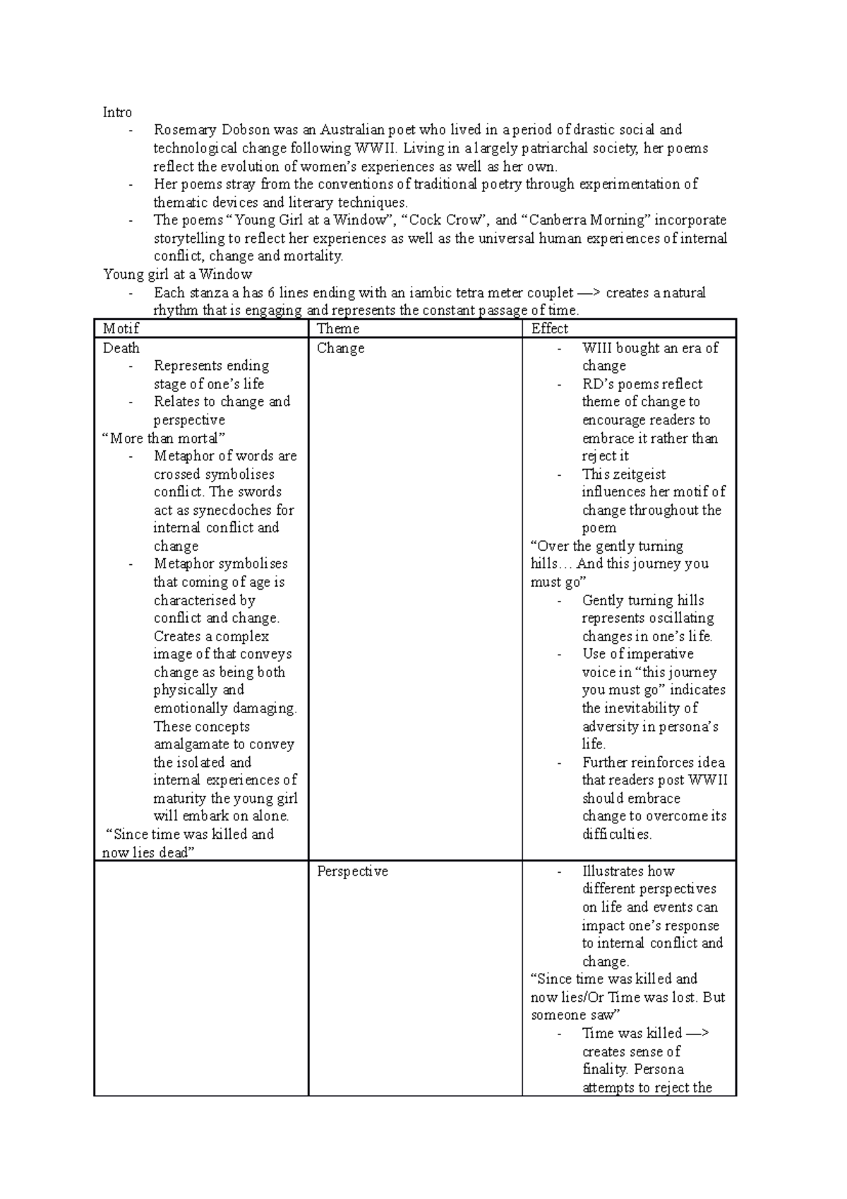 Dobon hsc - Young girl at a window analysis - Intro - Rosemary Dobson ...