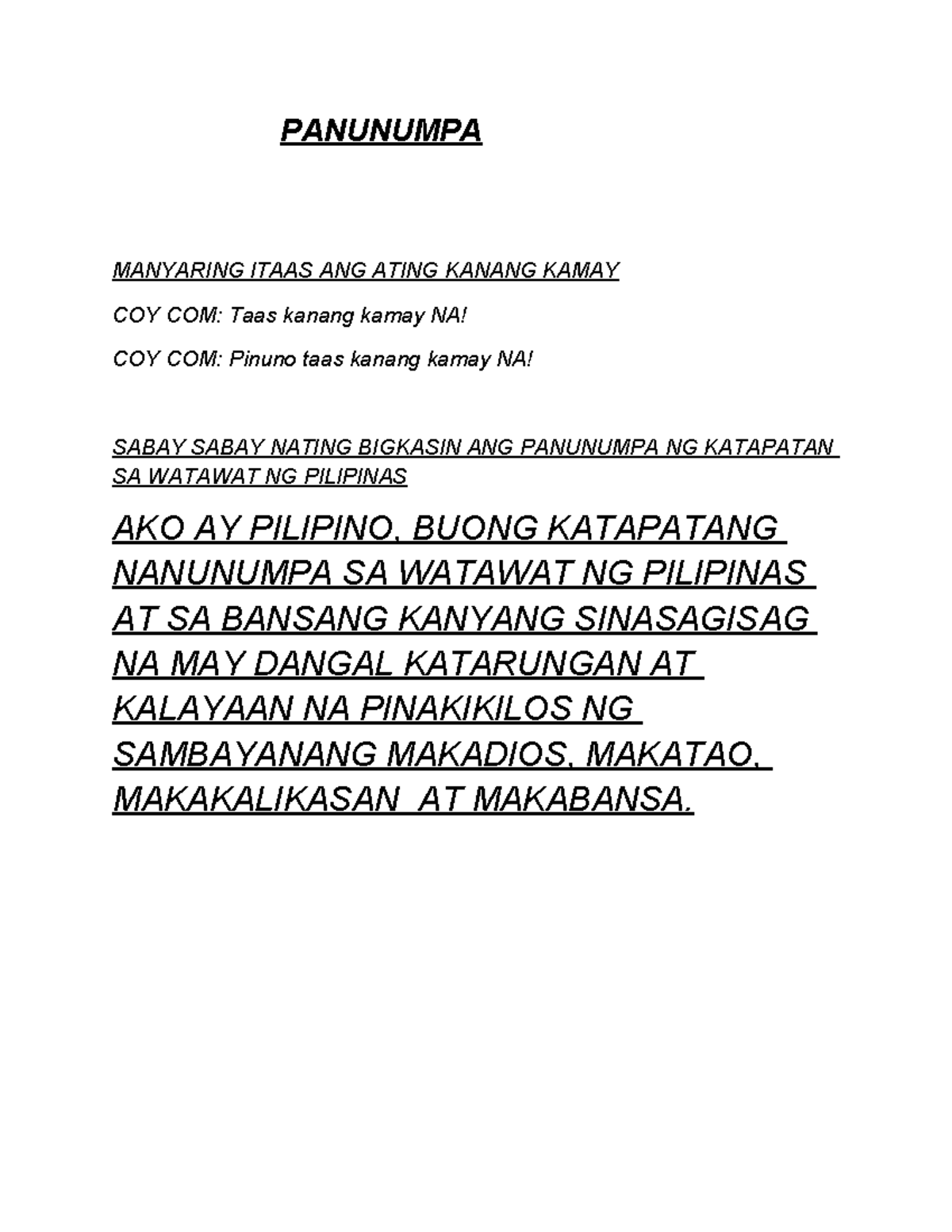 Panunumpa - BS Architecture - PANUNUMPA MANYARING ITAAS ANG ATING ...