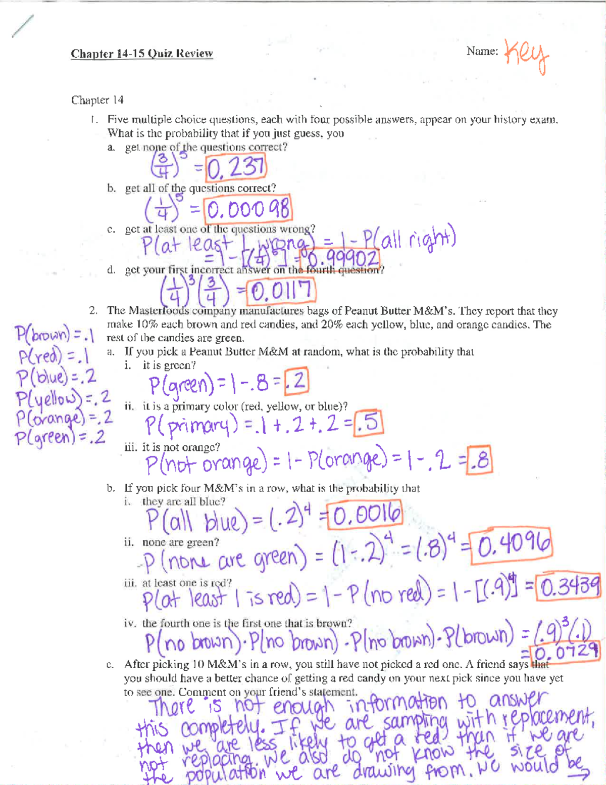 Chapter 14 and 15 Quiz Review KEY - MATH 1016 - Studocu