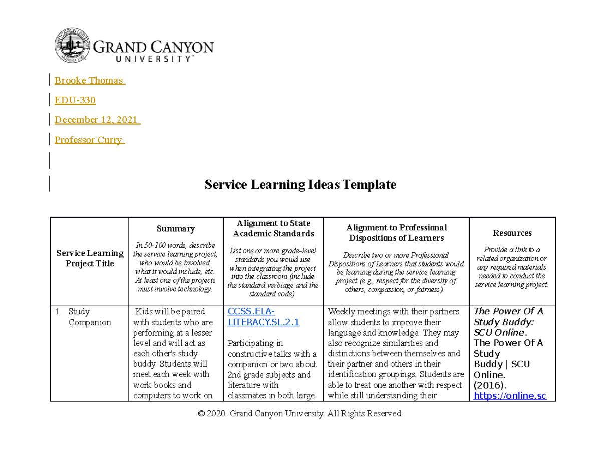 EDU 330 T4 Service Learning Ideas(BT) - Brooke Thomas EDU- December 12 ...