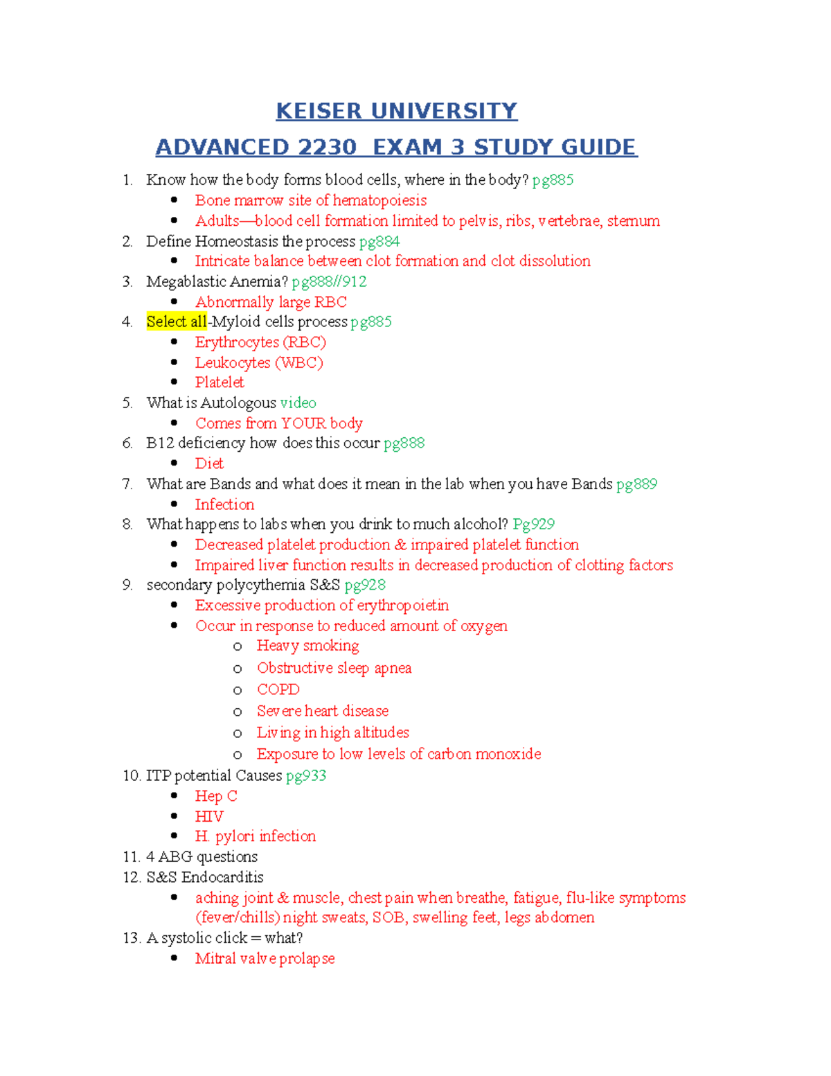 Exam3 ADV - study guide3 - KEISER UNIVERSITY ADVANCED 2230 EXAM 3 STUDY ...