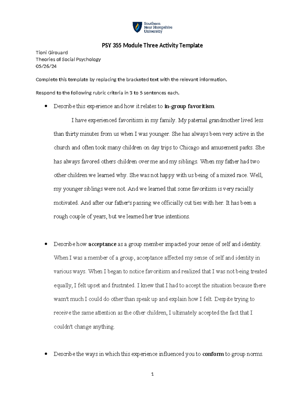 PSY 355 Module Three Activity Template - PSY 355 Module Three Activity ...