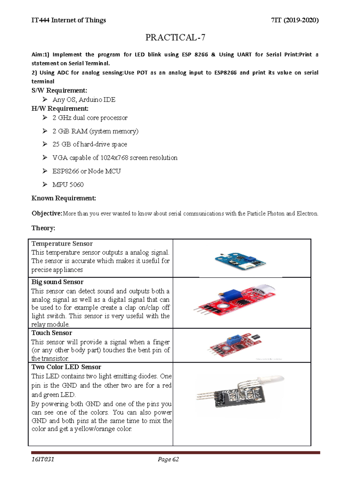 16IT031 Practical 7 8 9 10 iot - PRACTICAL- Aim:1) Implement the ...