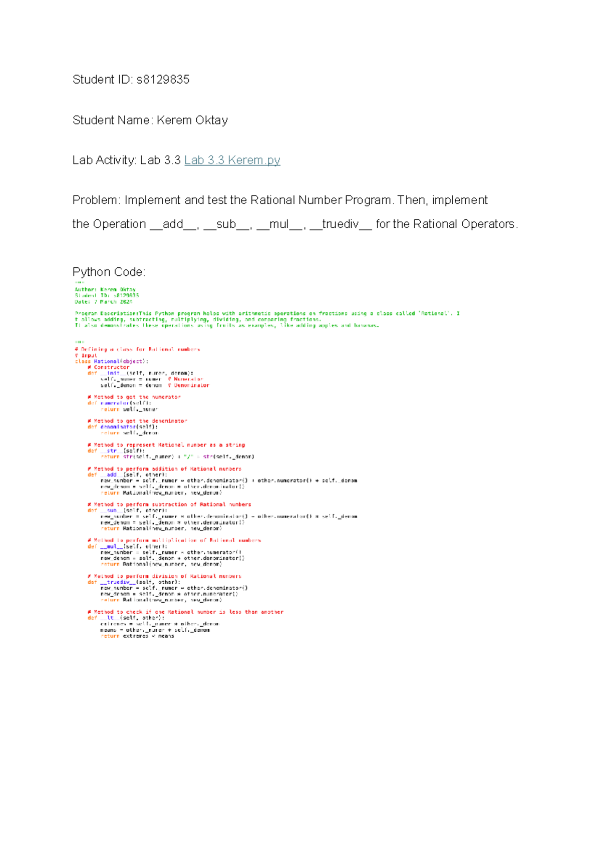 LABLABLABLALBLAB - CSE1CT - Student ID: s Student Name: Kerem Oktay Lab Activity: Lab 3 Lab 3 ...