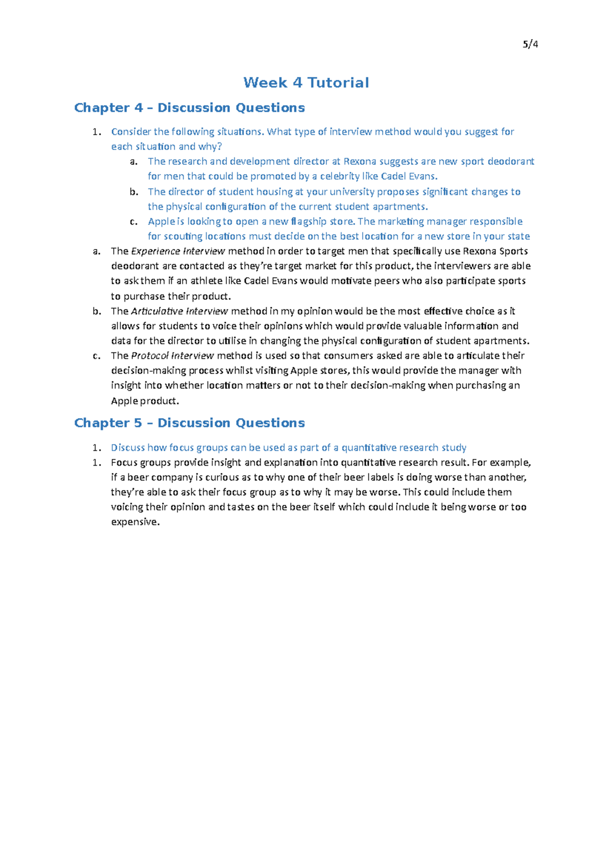 Week 4 - Interviews & Focus Groups - 5/ Week 4 Tutorial Chapter 4 ...