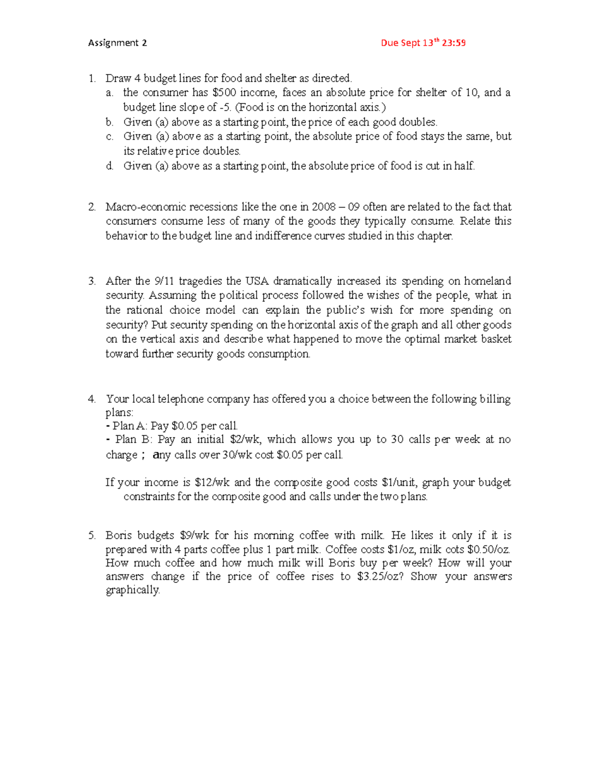 Assignment 2 Lecture 3 Econ 201 Assignment 2 Due Sept 13th 23 Draw 4