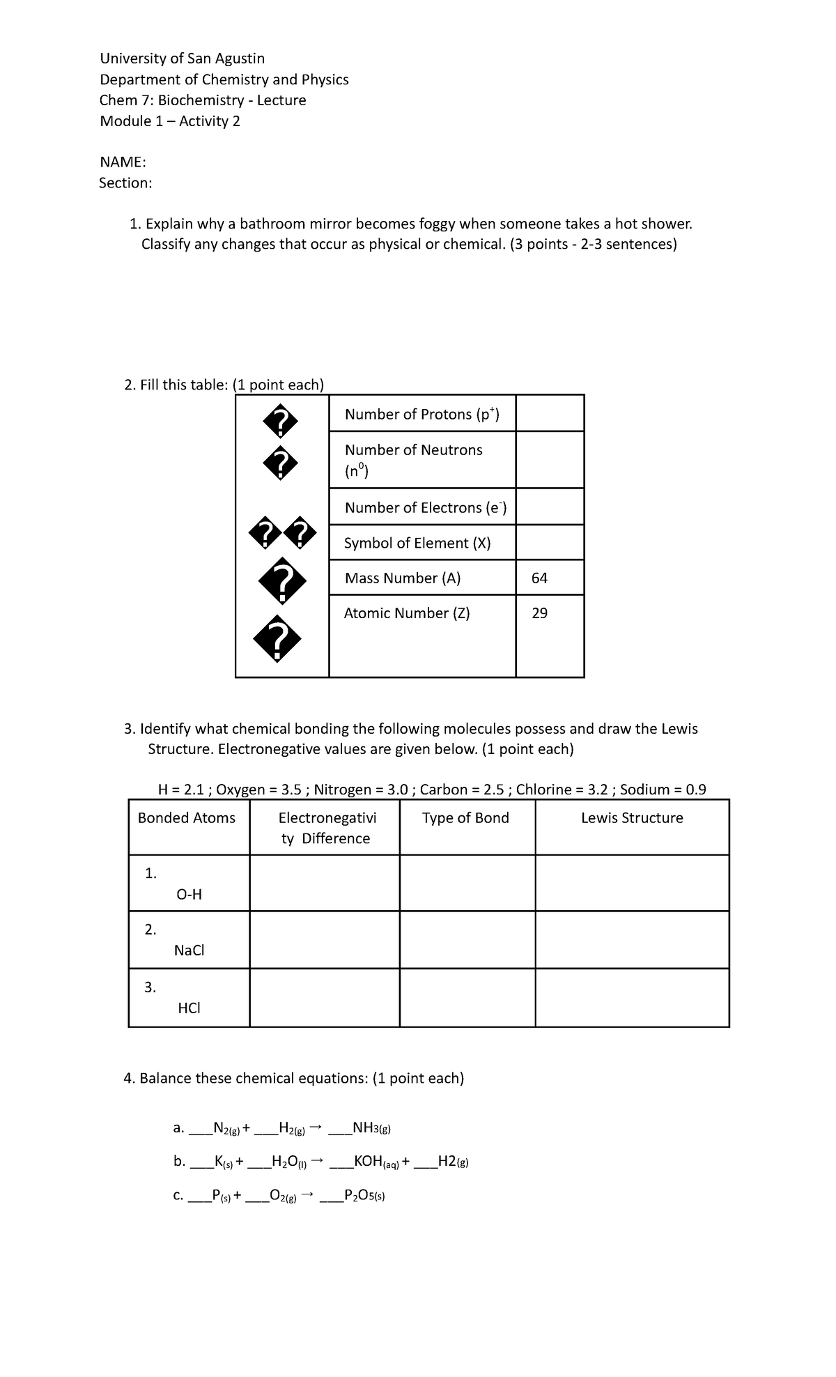 Module 1 Activity 2 - THIS WORKSHEET IS ASSOCIATED ON VARIOUS CHANGES ...