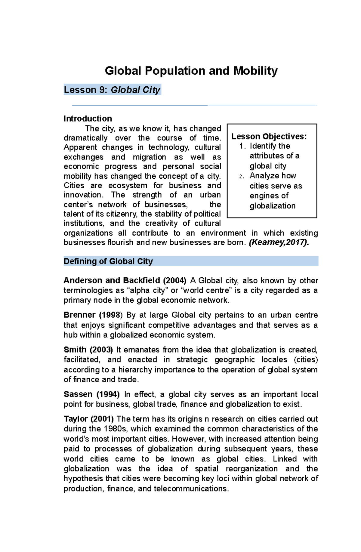 Global Population and Mobility - Global Population and Mobility Lesson ...