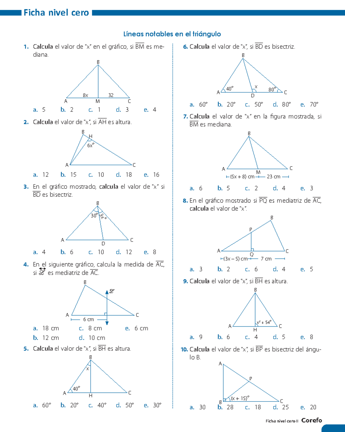 Líneas notables en el triángulo-2º - Ficha nivel cero II Corefo Ficha ...