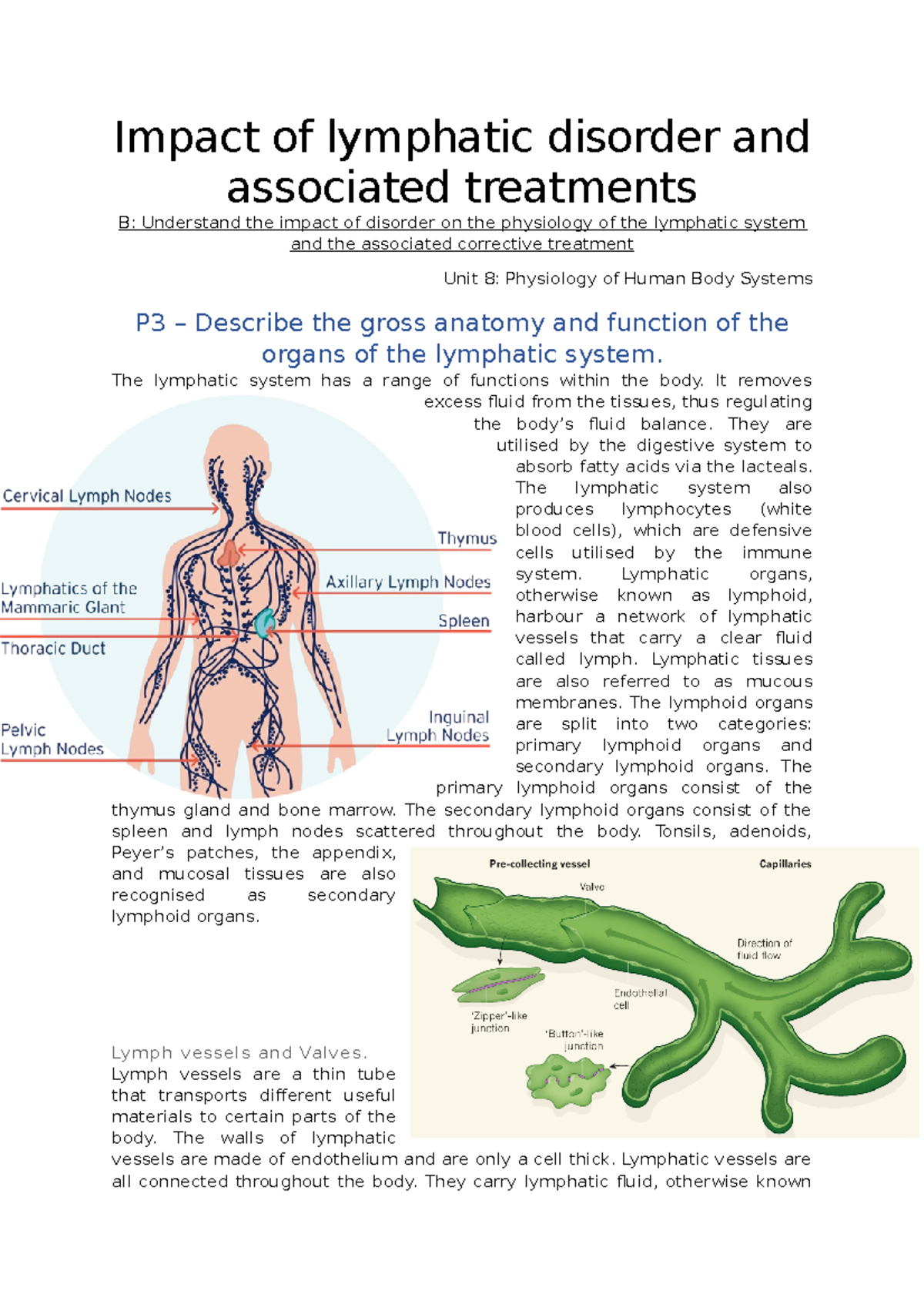 UNIT 8, ASSIGNMENT 1 - Impact of lymphatic disorder and associated ...