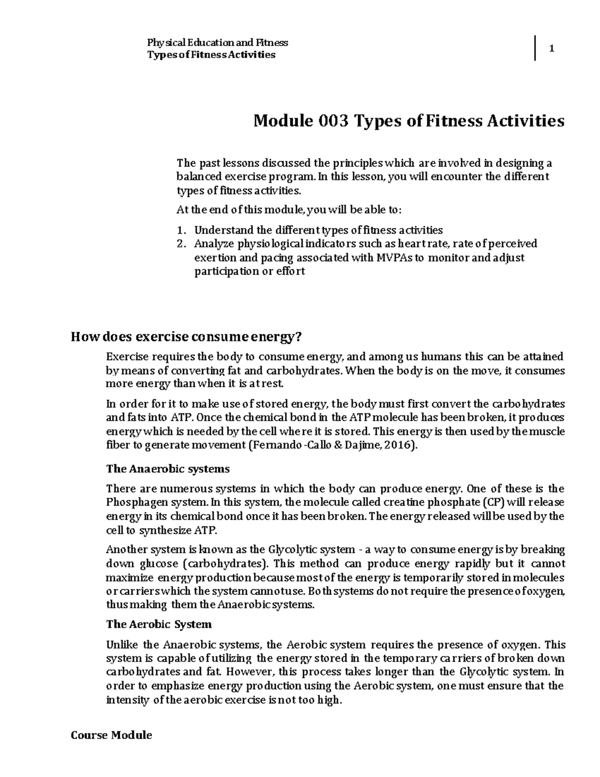 Week 002-Module Types of Fitness Activities - Physical Education and ...