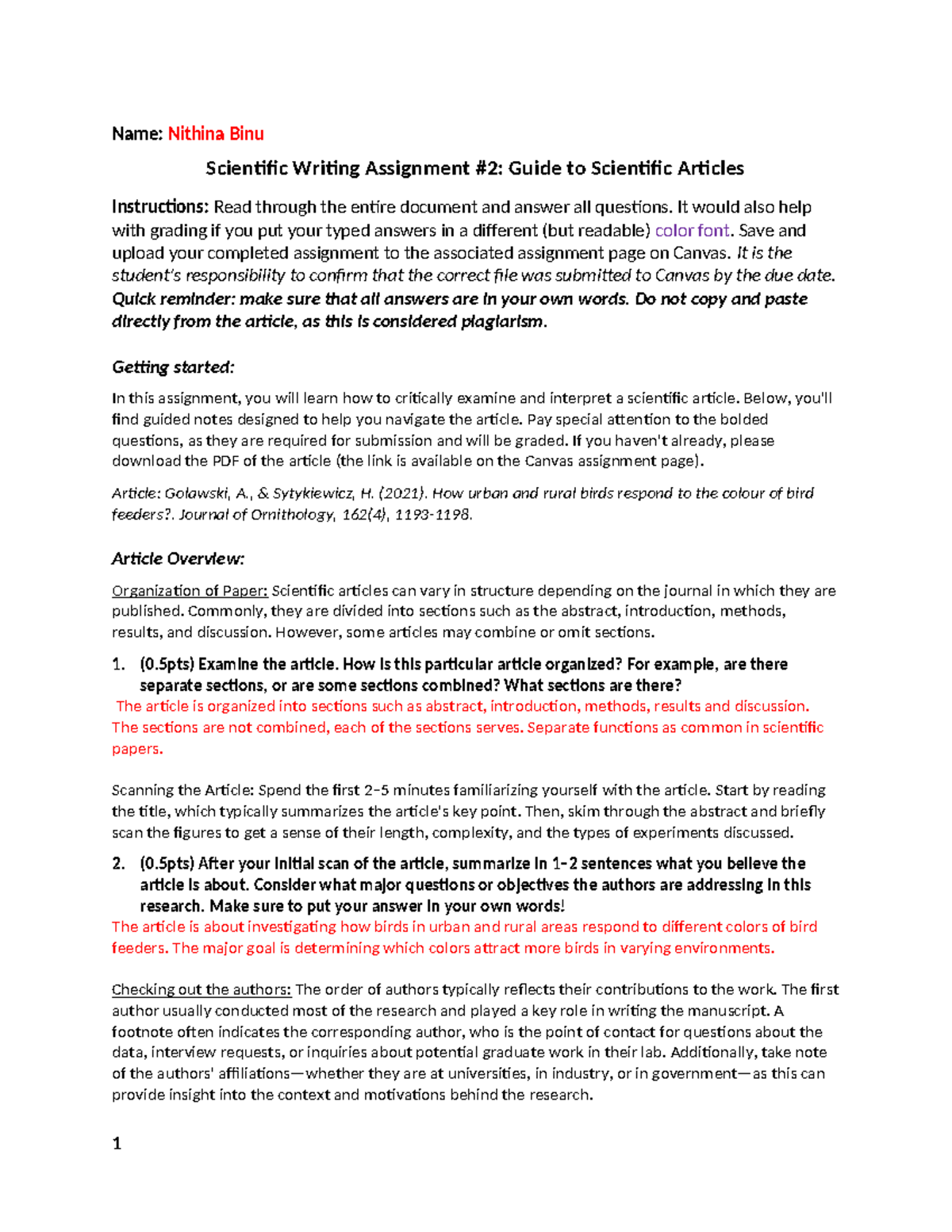 Scientific Writing #2 - Name: Nithina Binu Scientific Writing ...