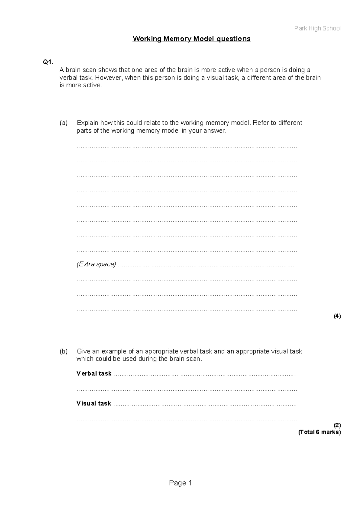 Wmm ppq 2 - working memory model ppq - Working Memory Model questions ...