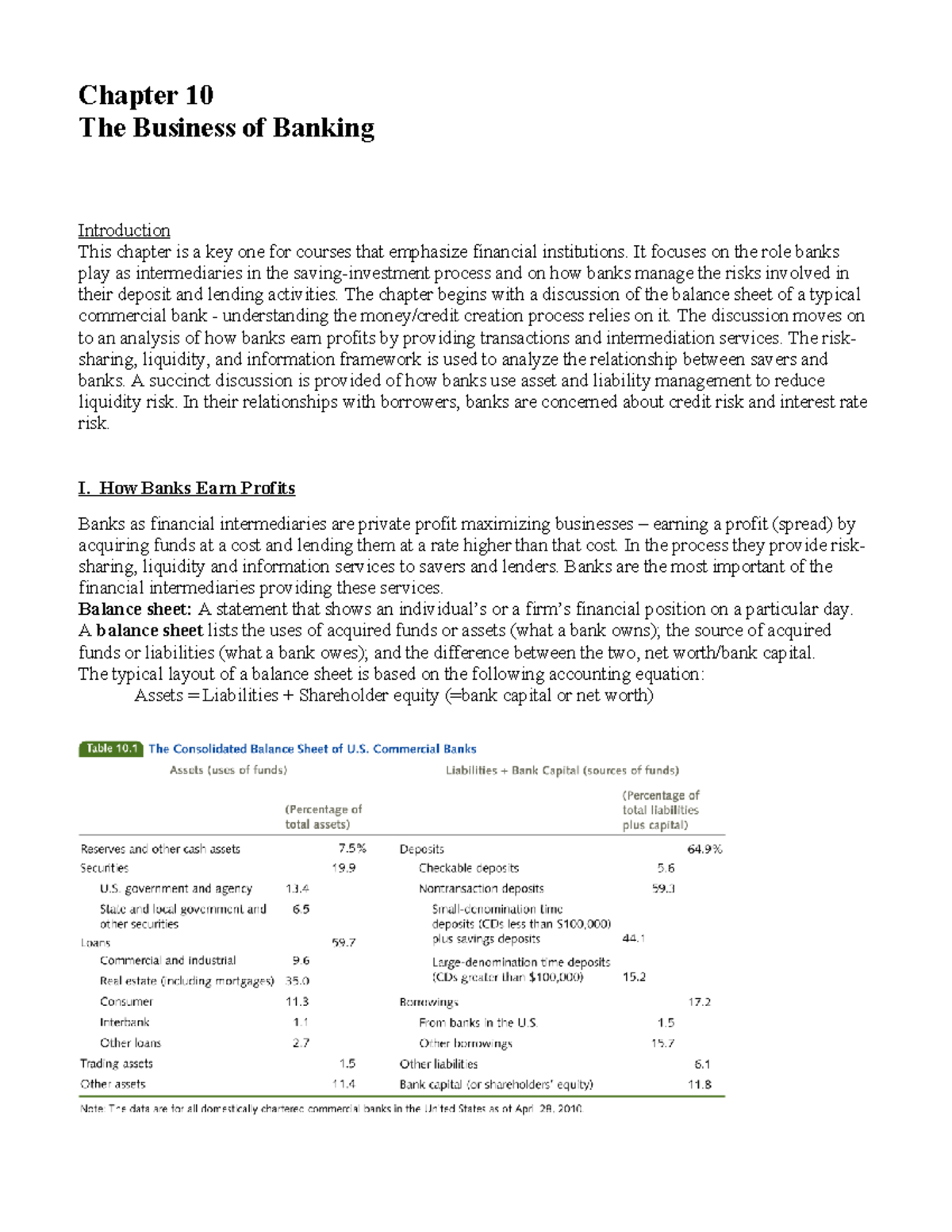 Chapter 10 Outline - Notes for Ch10 - Chapter 10 The Business of ...