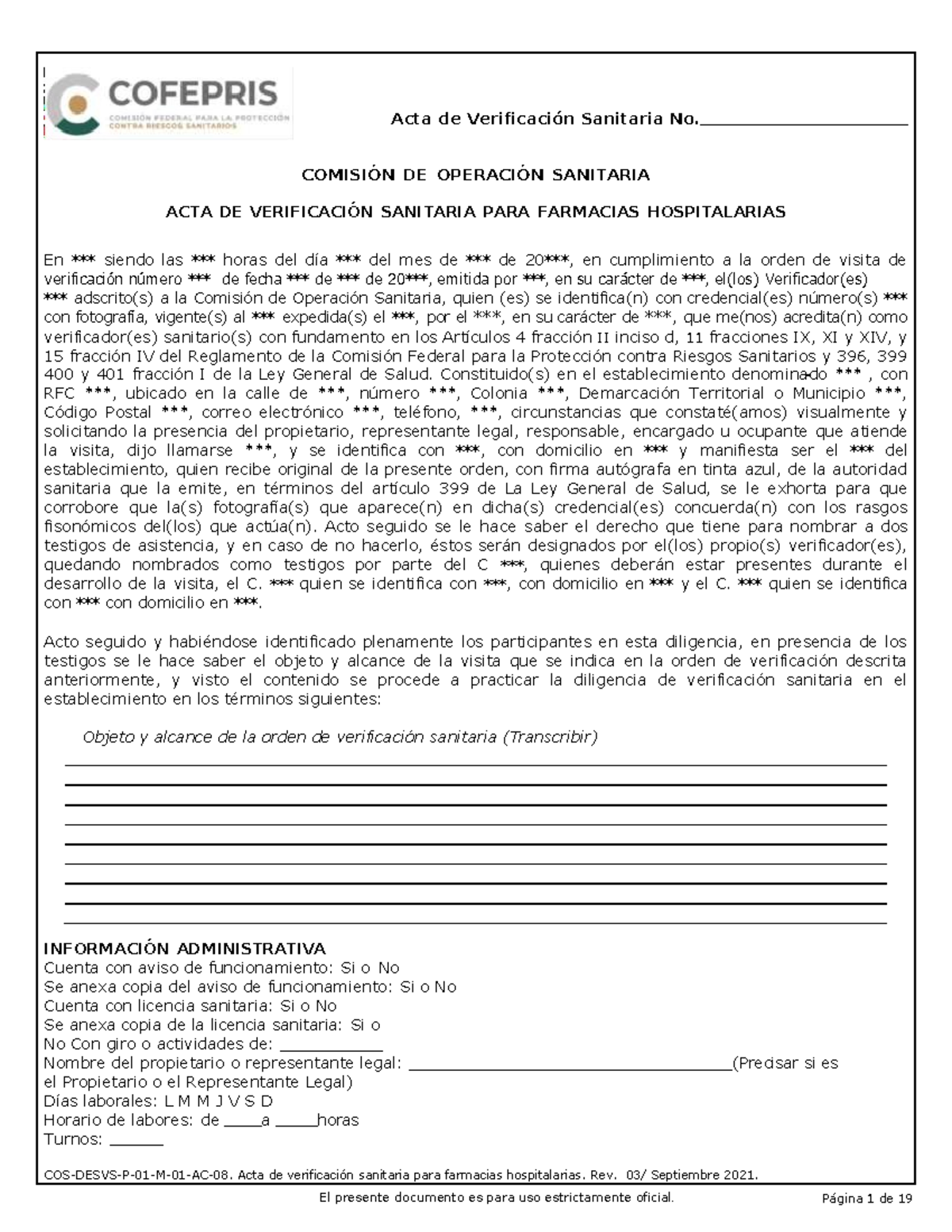 AC-08 Farmacias hospitalarias - DOCUMENTO DE CONSULTA COMISIÓN DE OPERACIÓN SANITARIA ACTA DE ...